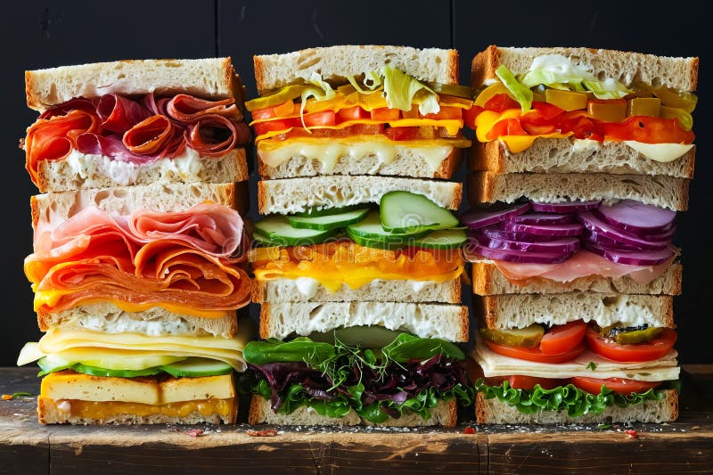 A Stack of Sandwiches with Different Types of Meat and Vegetables ...