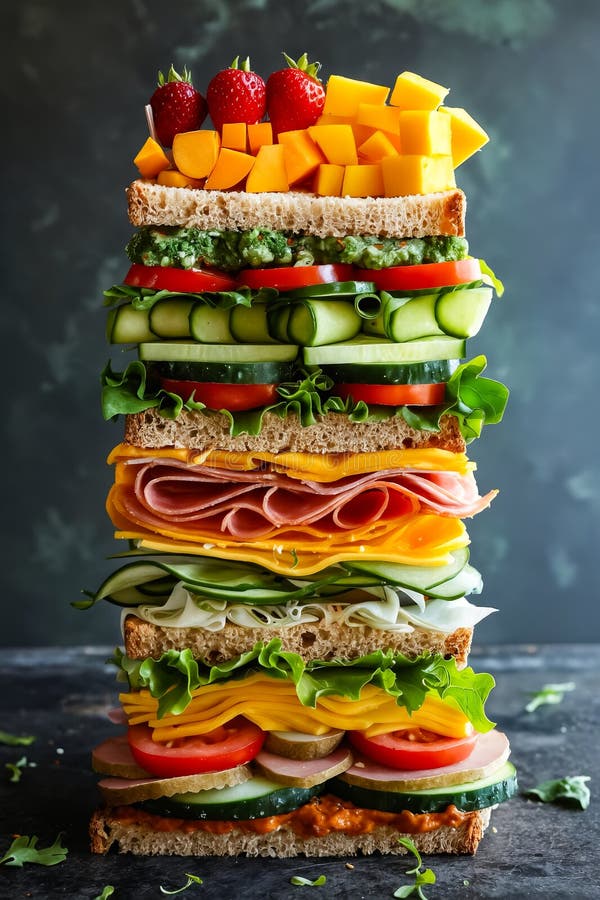 A Stack of Sandwiches with Different Types of Vegetables and Fruits ...
