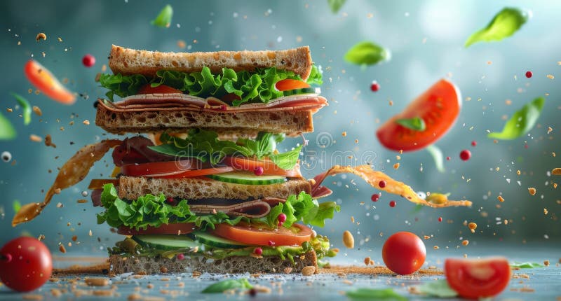 Stack of Sandwiches with Lettuce, Tomatoes, and Bacon Stock Image ...