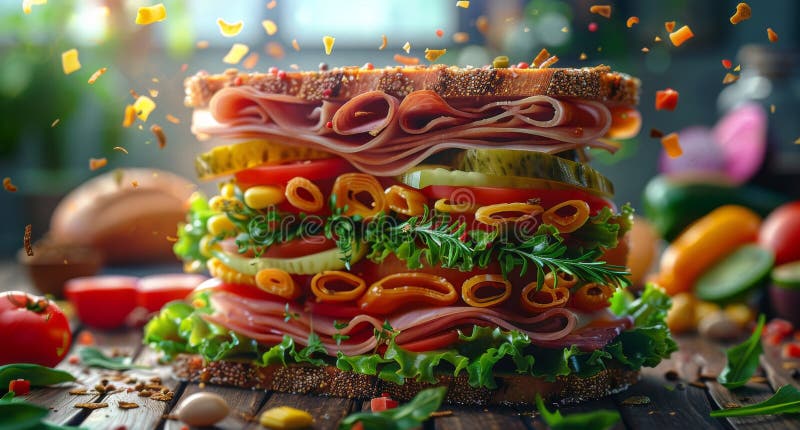 Stack of Sandwiches with Lettuce, Tomatoes, and Bacon Stock Image ...