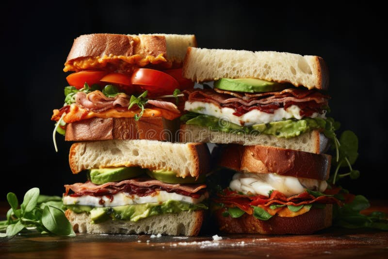 A Stack of Sandwiches on a Rustic Wooden Table, Perfect for Food Blogs ...