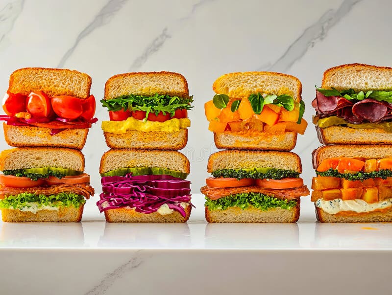 A Stack of Sandwiches Sitting on Top of a White Counter Stock Image ...