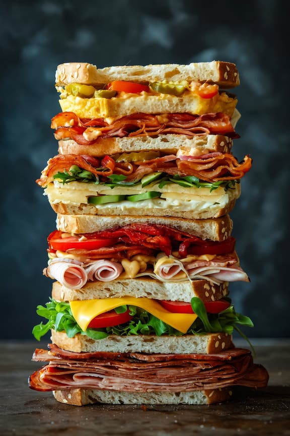 A Stack of Sandwiches Stacked on Top of Each Other Stock Photo - Image ...