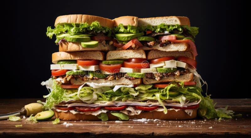 A Stack of Sandwiches with Different Types of Meat and Cheese, AI Stock ...