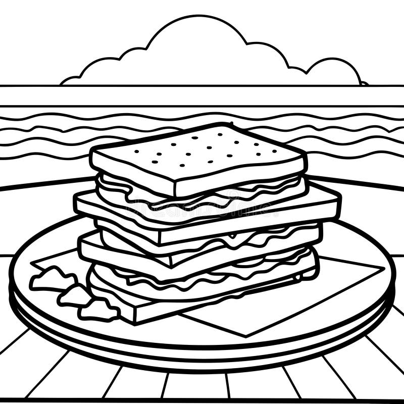 A Stack of Sandwiches on a Wooden Table by the Beach Stock Vector ...