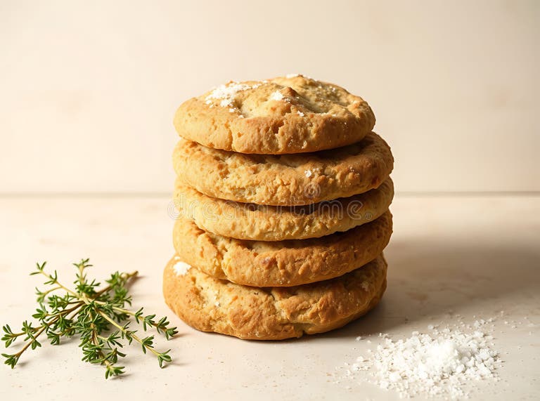 Stack of Savory Biscuits with Flaky Salt and Thyme, Ai Generated Stock ...