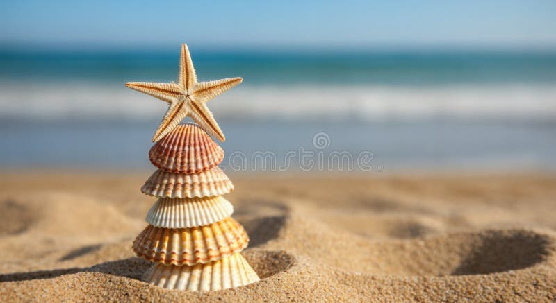 Stack of Scallop Shells Arranged To Resemble a Christmas Tree with a ...