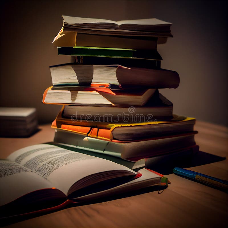 Stack of School Books, Generative AI Stock Illustration - Illustration ...