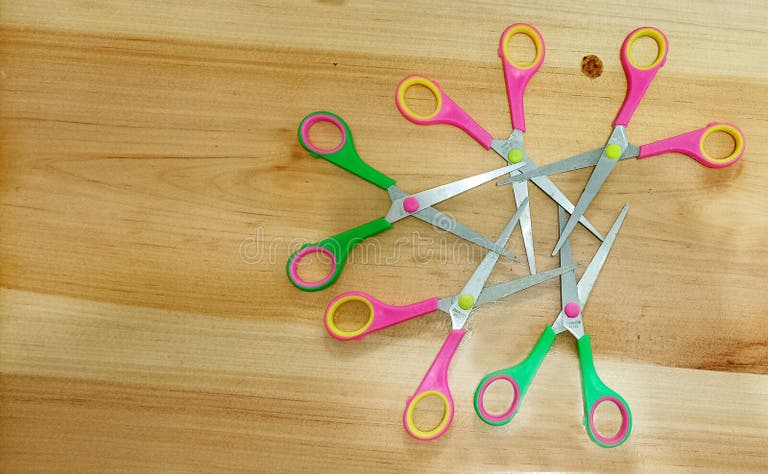 Stack of Scissors of Different Colors on the Same Table Stock Photo ...