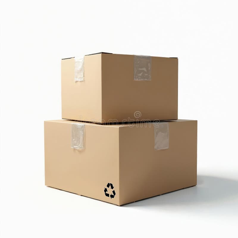 Stack of Sealed Carton Boxes on Transparent Background with Recycle ...