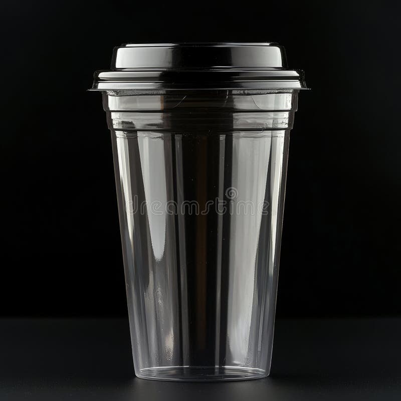 A Stack of See-through Plastic Cups with Lids Placed on a Dark Surface ...
