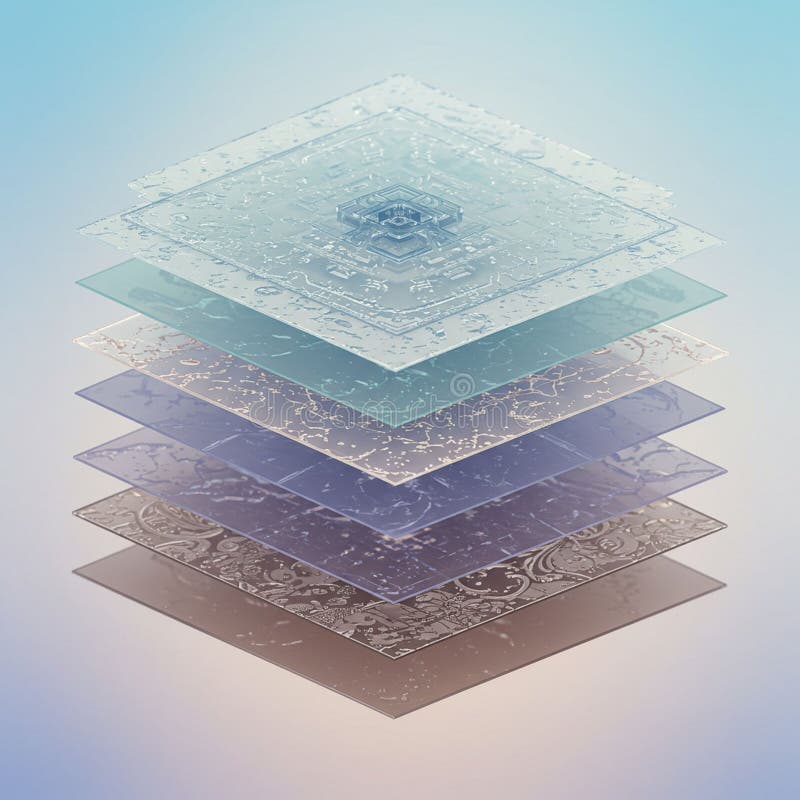 A Stack of Semi-transparent, Square Glass Sheets Arranged in Layers ...