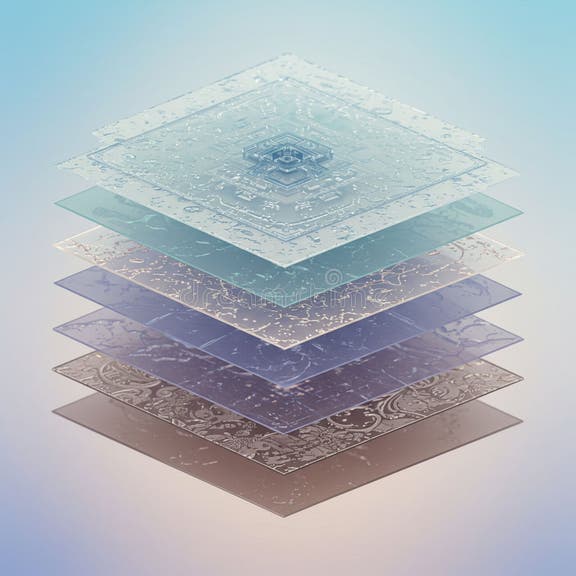 A Stack of Semi-transparent, Square Glass Sheets Arranged in Layers ...