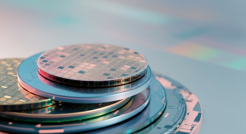 Stack of Semiconductor Wafers Showcasing Intricate Patterns and Designs ...