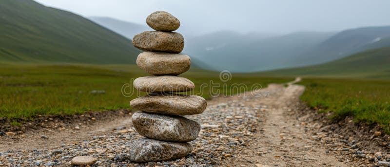 A Stack of Seven Rocks on a Dirt Road. Stock Image - Image of large ...