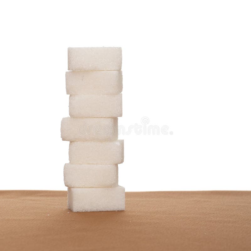Stack of Seven Sugar Cubes on Fabric, White Background. Healthy Eating ...