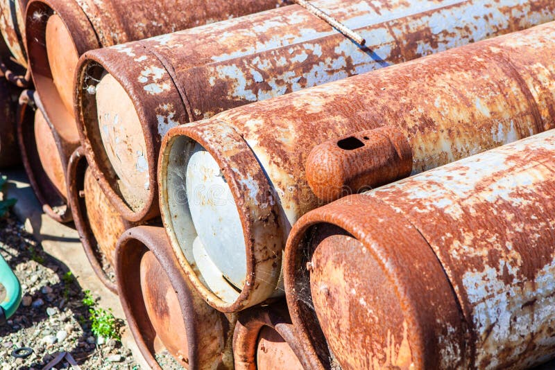 Rusty Compressed Gas Cylinders Close Up Stock Image - Image of damage ...