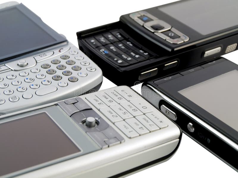 Stack of Several Modern Mobile Phones on White Stock Photo - Image of ...