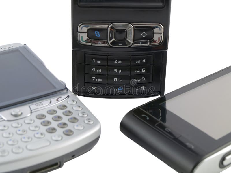 Stack of Several Modern Mobile Phones on White Stock Photo - Image of ...