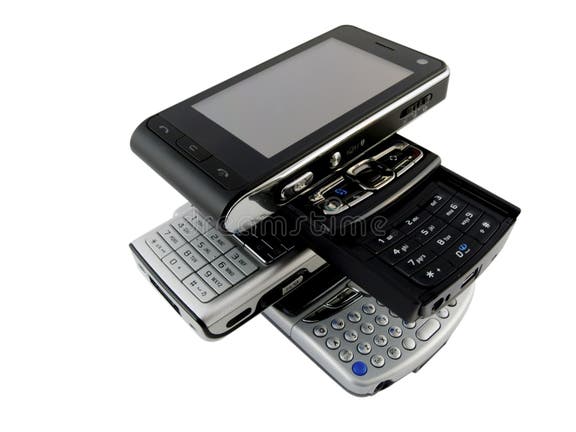 Stack of Several Modern Mobile Phones on White Stock Photo - Image of ...