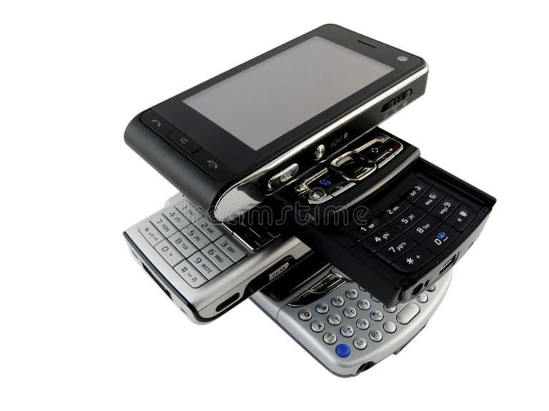 Stack of Several Modern Mobile Phones on White Stock Photo - Image of ...
