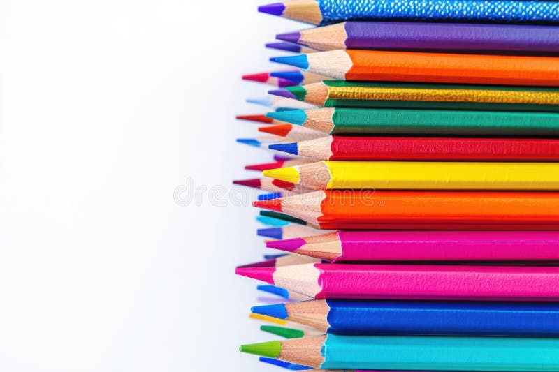 A Stack of Sharpened Colored Pencils Arranged in a Gradient on a White ...
