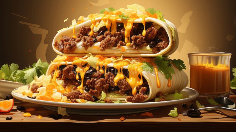 Stack of Shawarma on Yellow Background. Generative AI. Stock ...