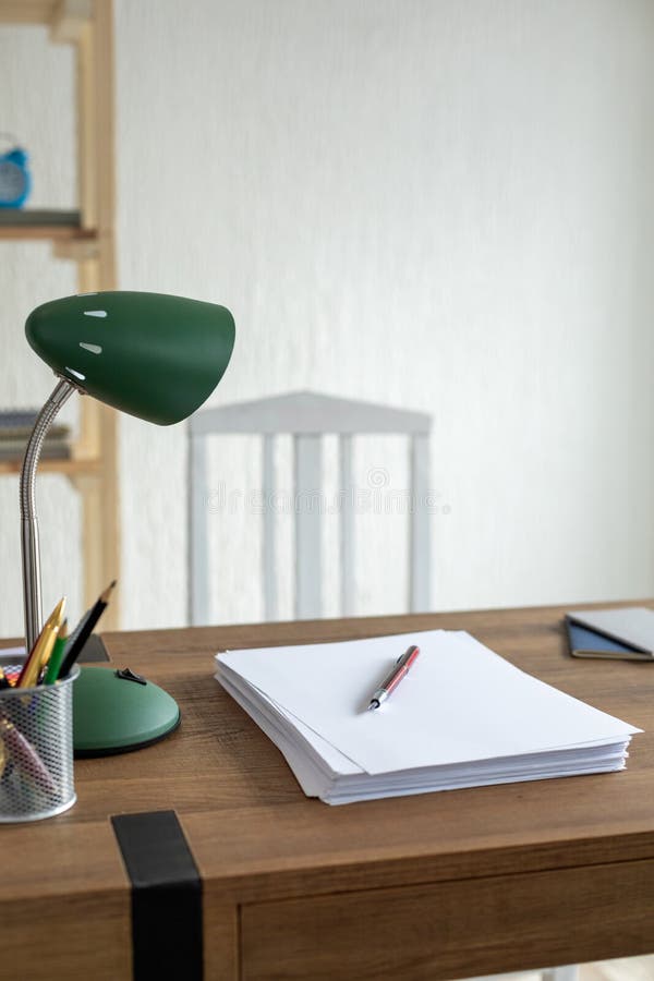 Stack Sheet of Paper on Wood Desk Table. Office or Study Creative ...