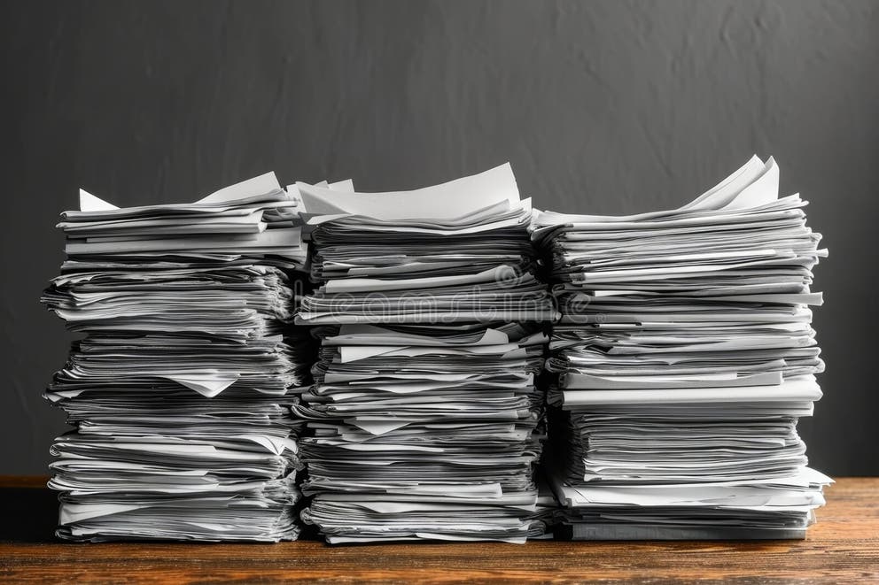 A Stack of Sheets of Paper on the Table, Paper Documents Stuck on the ...