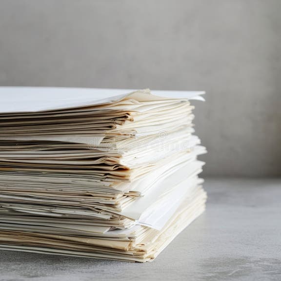 A Stack of Sheets of Paper on the Table, Paper Documents Stuck on the ...