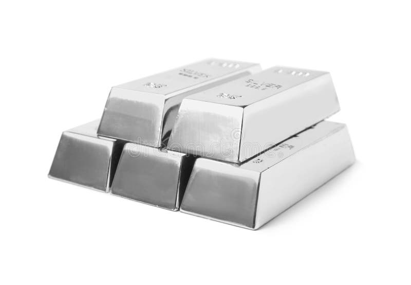 Stack of Shining Silver Bars Isolated on White Stock Image - Image of ...