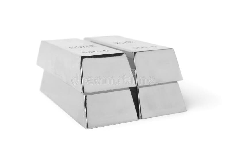 Stack of Shining Silver Bars Isolated on White Stock Photo - Image of ...