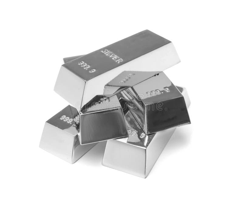 Stack of Shining Silver Bars Isolated on White Stock Photo - Image of ...