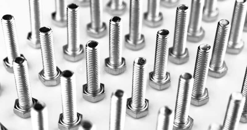 Stack of Shiny Screw, Bolt or Stud Rotating on a White Background ...