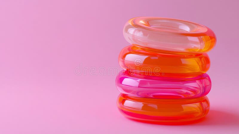Stack of Shiny Colorful Glass Rings on Pink Background Stock ...