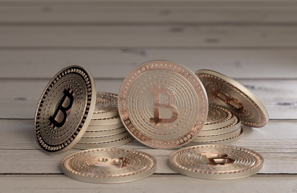 Stack of Shiny Copper Bitcoins As Example for Blockchain and Crypto ...