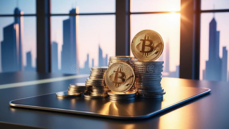 Stack of Shiny Cryptocurrency Coins Arranged on Modern Desk ...