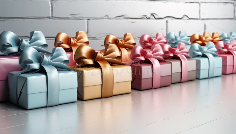 A Stack of Shiny Gift Boxes in Various Colors Generated by AI Stock ...