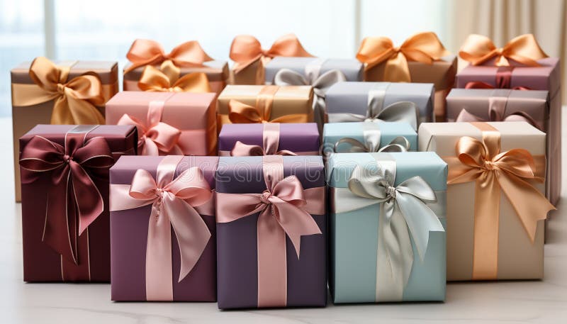 A Stack of Shiny Gift Boxes, Wrapped in Colorful Paper Generated by AI ...