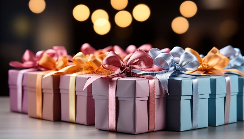 A Stack of Shiny Gift Boxes, Wrapped in Colorful Paper Generated by AI ...