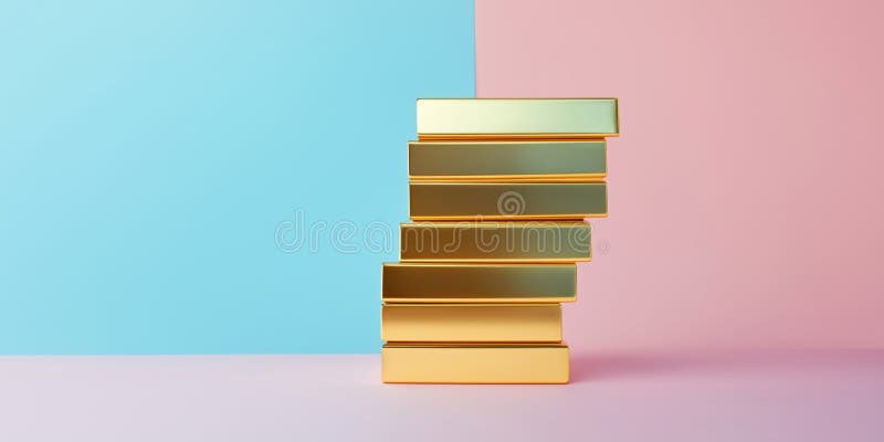 Stack of Shiny Gold Bars Against Pastel Blue and Pink Background for ...