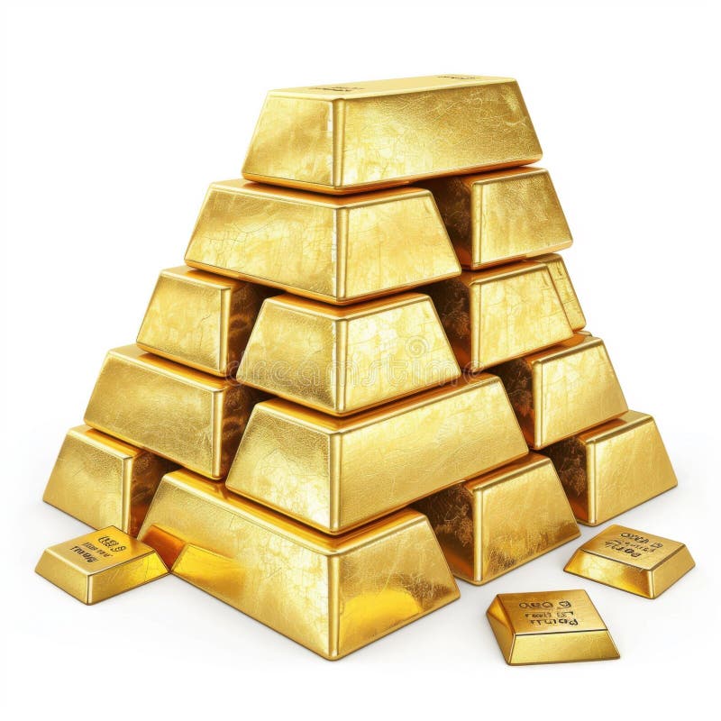 Stack of Shiny Gold Bars Arranged in Pyramid Shape Against White ...