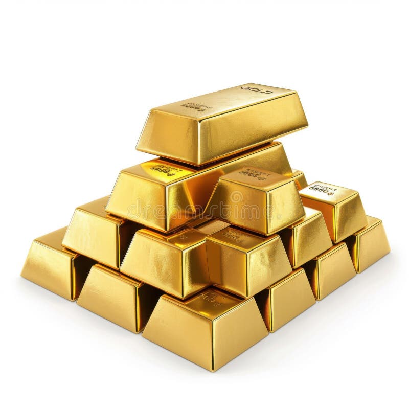 Stack of Shiny Gold Bars Arranged in a Pyramid on a White Background ...