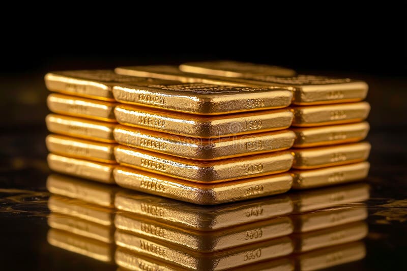 A Neatly Stacked Pile of Gleaming Gold Bars with Engraved Serial ...