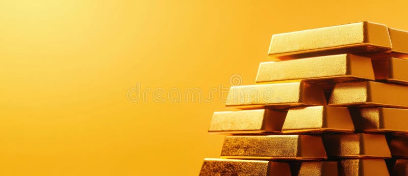 Stack of Shiny Gold Bars Isolated on Yellow Background Stock ...