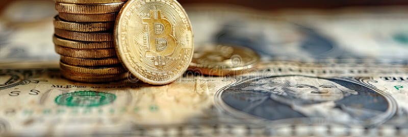 A Stack of Shiny Gold Coins Placed on a Dollar Bill Stock Photo - Image ...