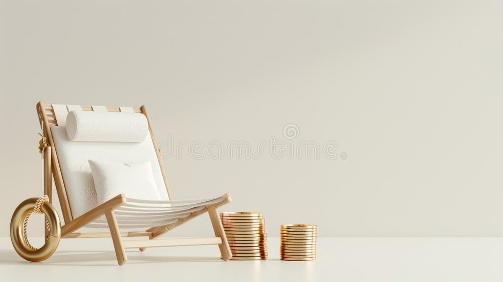 A Stack of Shiny Gold Coins Placed Next To a Simple White Chair Stock ...