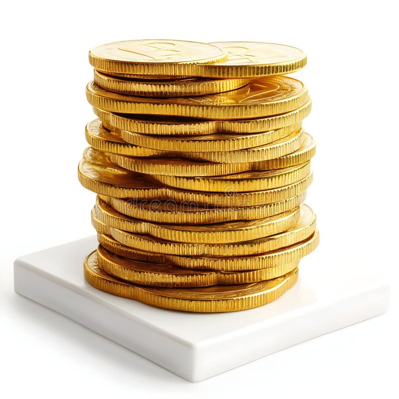 Stack of Shiny Gold Coins on Square White Base Stock Image - Image of ...