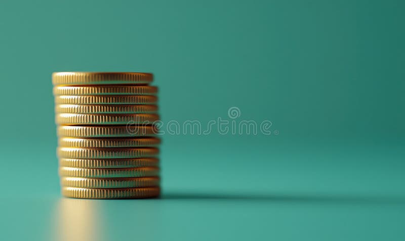 Stack of Shiny Gold Coins on Teal Background Showcasing Wealth and ...