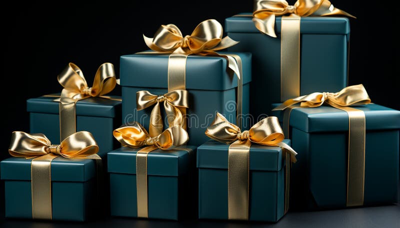 A Stack of Shiny Gold Gift Boxes, Wrapped with Love Generated by AI ...